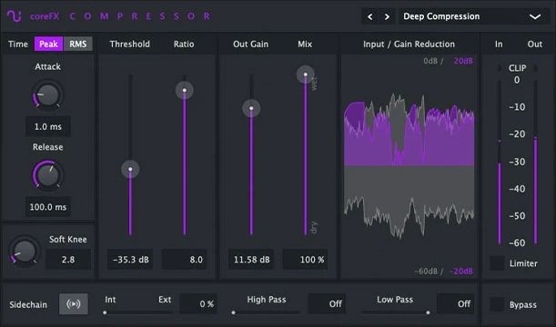 coreFX Compressor by MAGIX - Compressor Plugin VST VST3 Audio Unit AAX