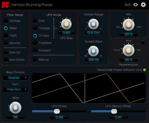 Stunning Phaser by Harrison - Phaser Plugin VST VST3 Audio Unit AAX
